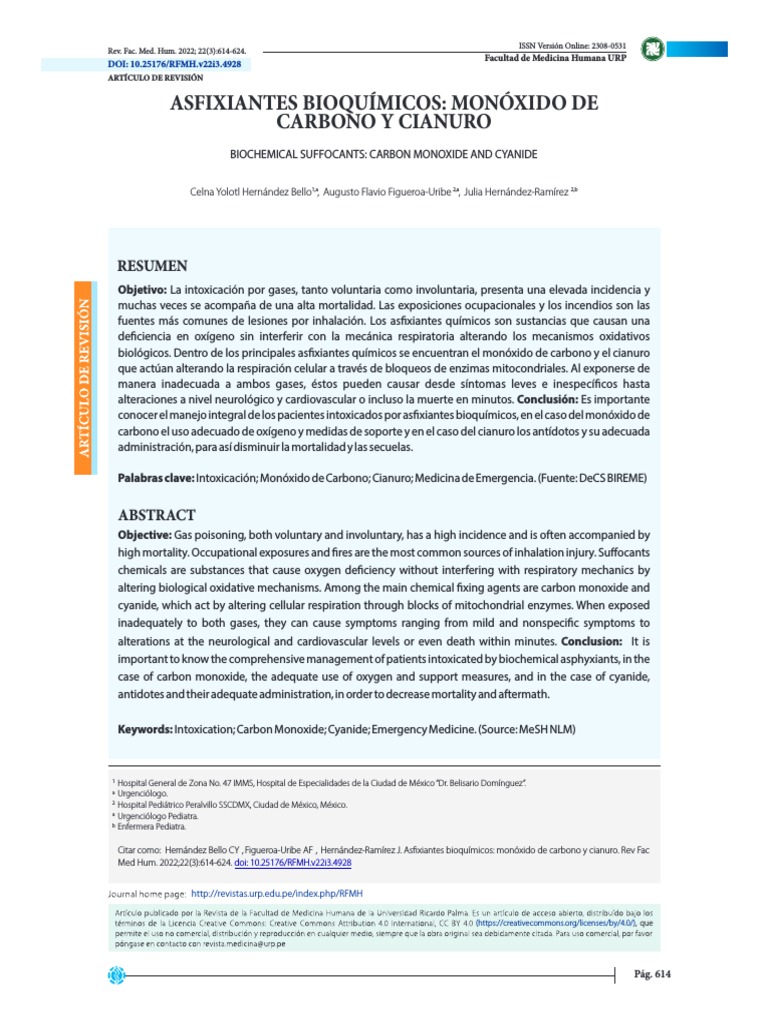 Asfixiantes Bioquímicos Monóxido de Carbono y Cianuro - CDR - 2308-0531 ...