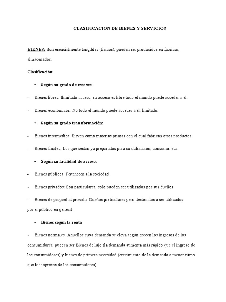 Clasificacion de Bienes y Servicios 2 | PDF | Bienes | Los consumidores