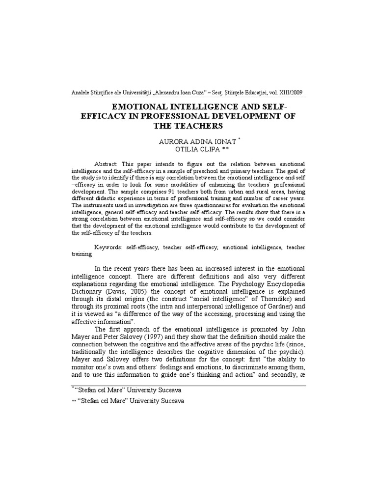 Emotional Intelligence in Teacher Development | PDF | Self Efficacy | Emotional Intelligence