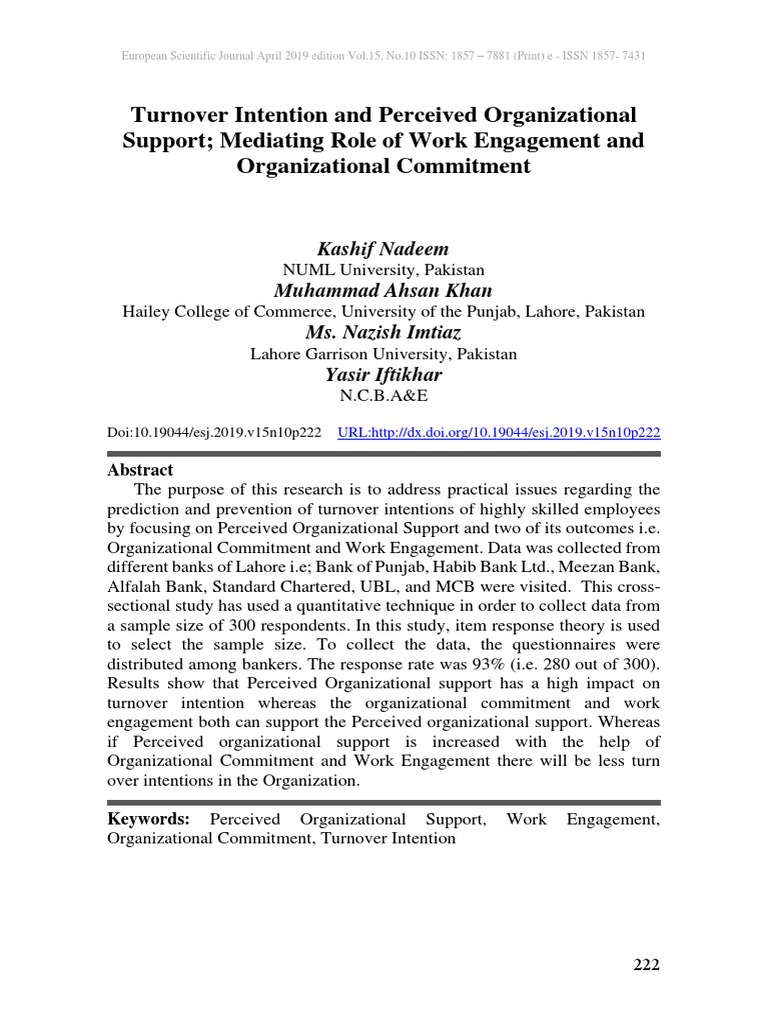 Turnover Intention and Perceived Organiz | PDF | Employment | Organizational Behavior