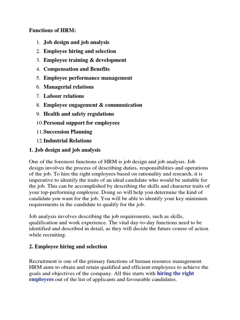 Functions of HRM | PDF | Human Resource Management | Employment