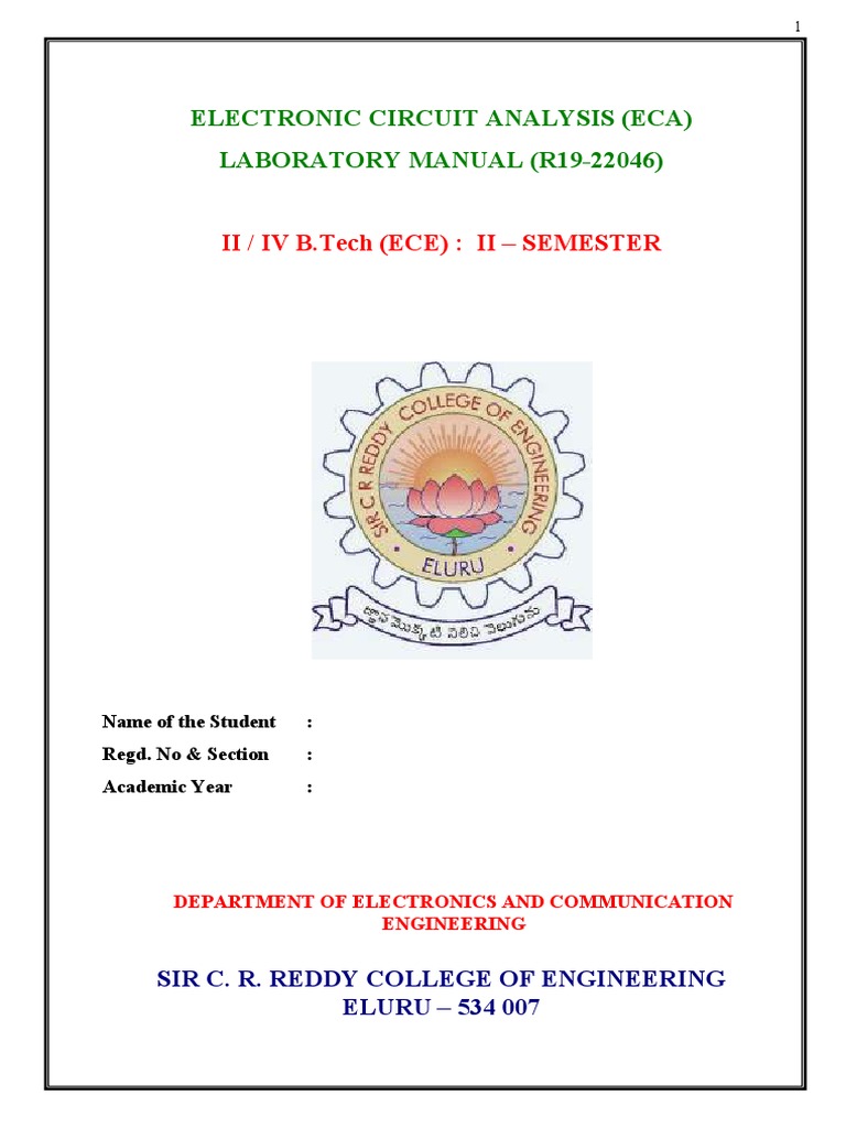 Electronic Circuit Analysis (Eca) LABORATORY MANUAL (R19-22046) | PDF | Amplifier | Electronic ...