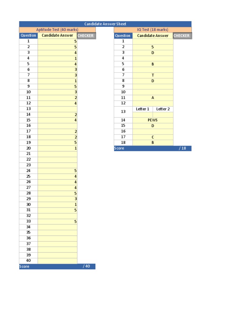 Candidate Answer Sheet | PDF
