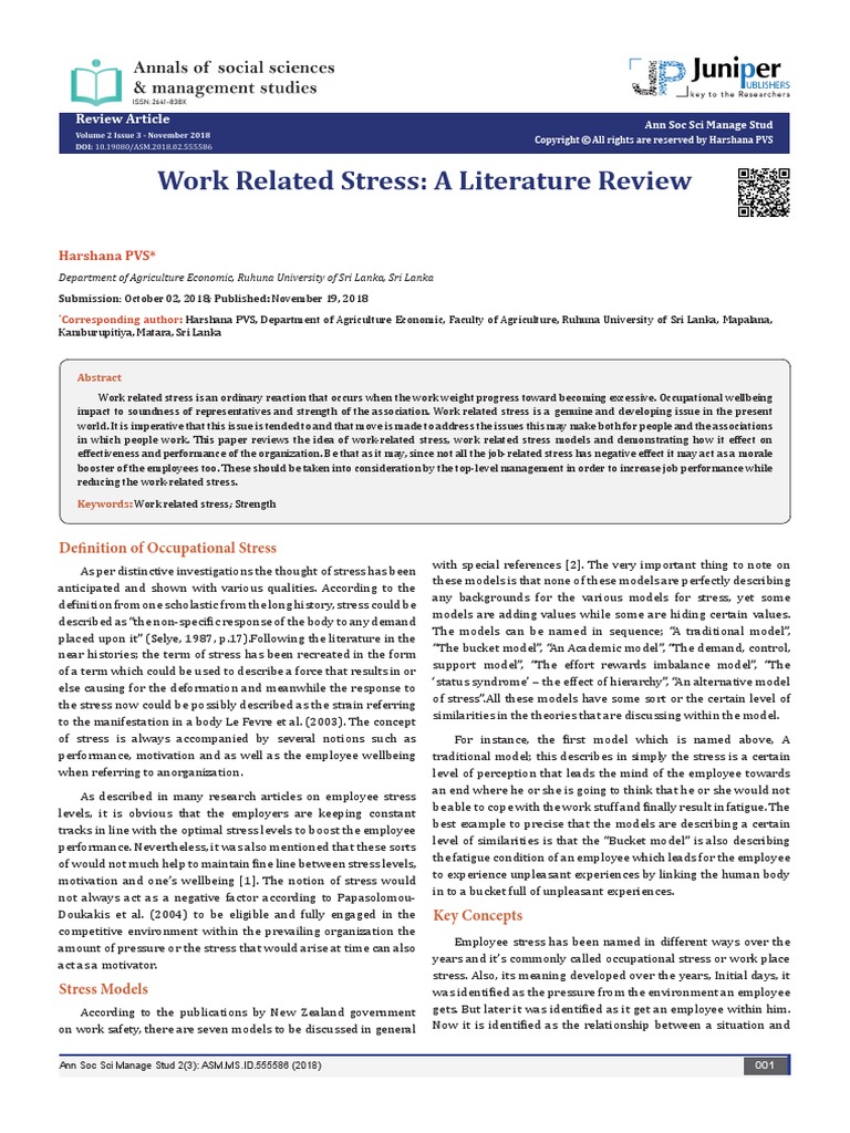 Work Related Stress-A Literature Review | PDF | Occupational Stress ...