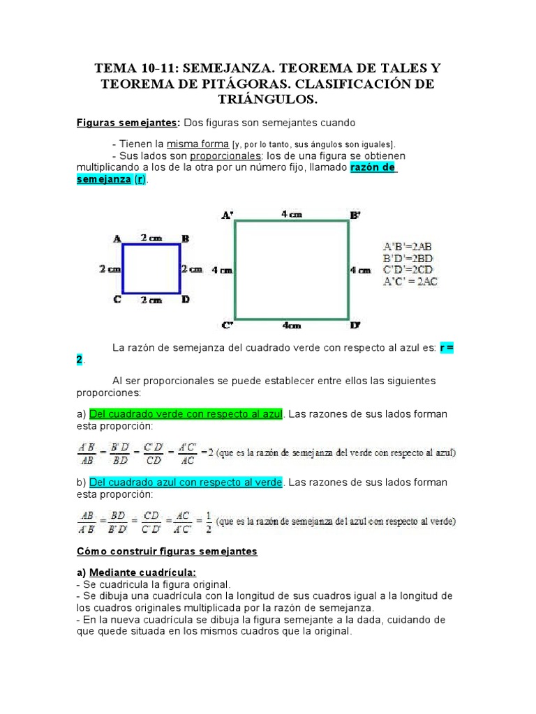 Tema 10-11 Teoremas de Pitágoras y Tales | PDF | Triángulo | Geometría ...