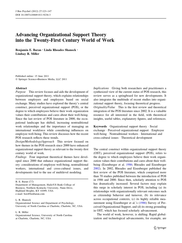 Advancing Organizational Support Theory (1) | PDF | Employment ...