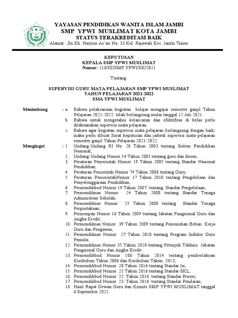 24.1.SK Supervisi Guru Tahun Pelajaran 2021-2022 | PDF