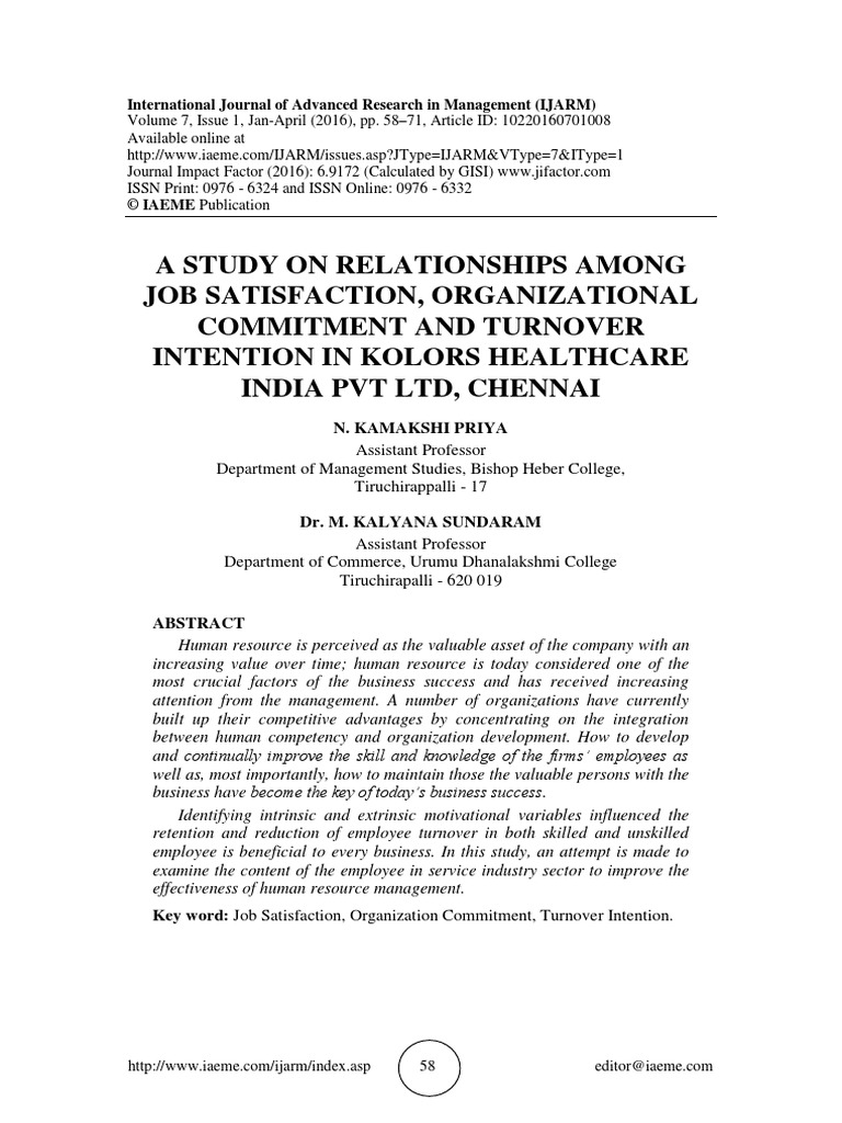 A Study On Relationships Among Job Satis | PDF | Business | Finance ...