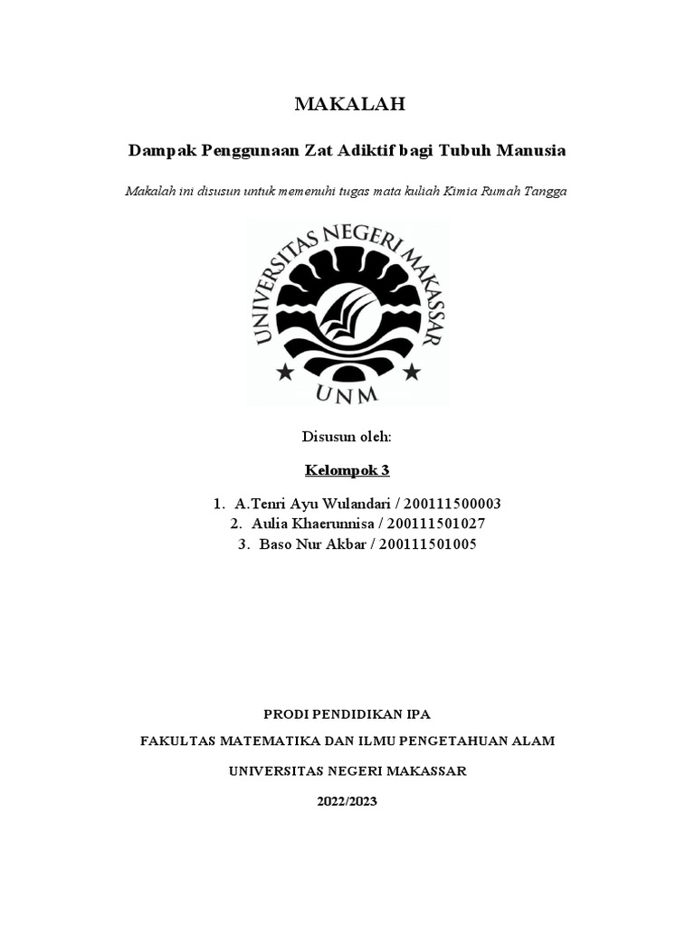 Fix - Makalah - Kelompok 3 - Dampak Zat Adiktif Bagi Tubuh Manusia | PDF Fix - Makalah - Kelompok 3 - Dampak Zat Adiktif Bagi Tubuh Manusia | PDF