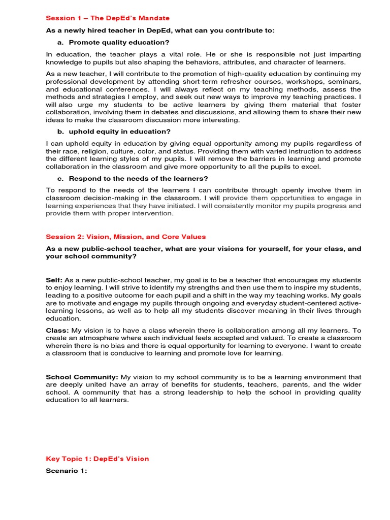 Session 1 - The Deped'S Mandate | PDF | Teachers | Learning
