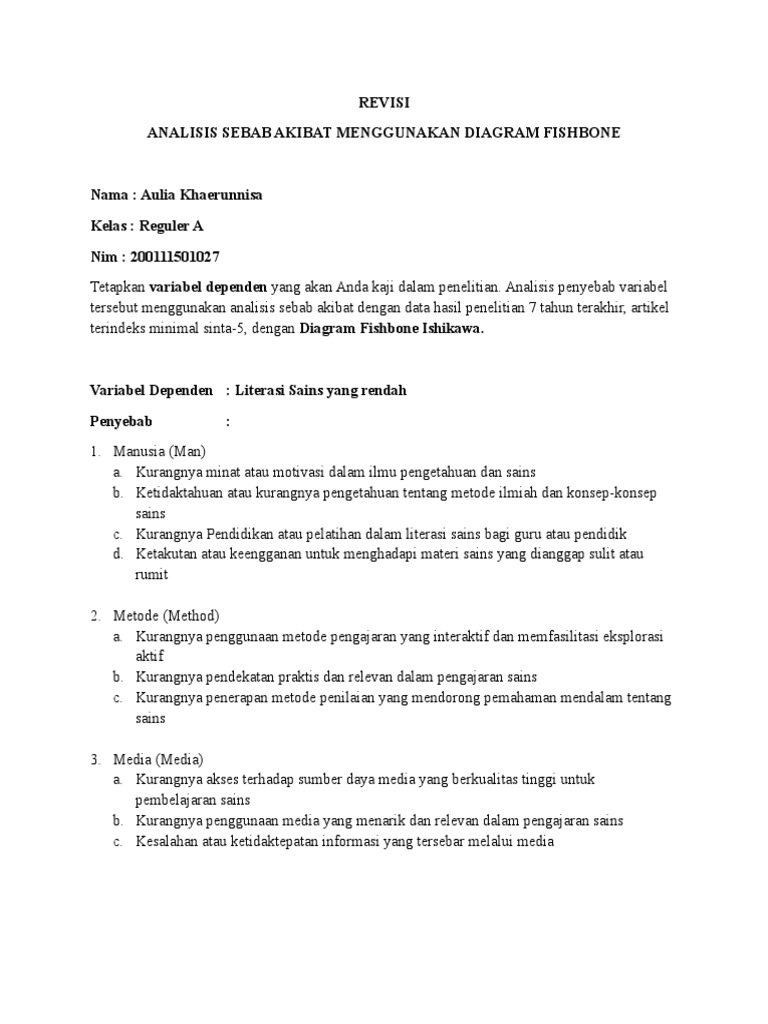 Revisi - Analisis Sebab Akibat Menggunakan Diagram Fishbone - Aulia ...
