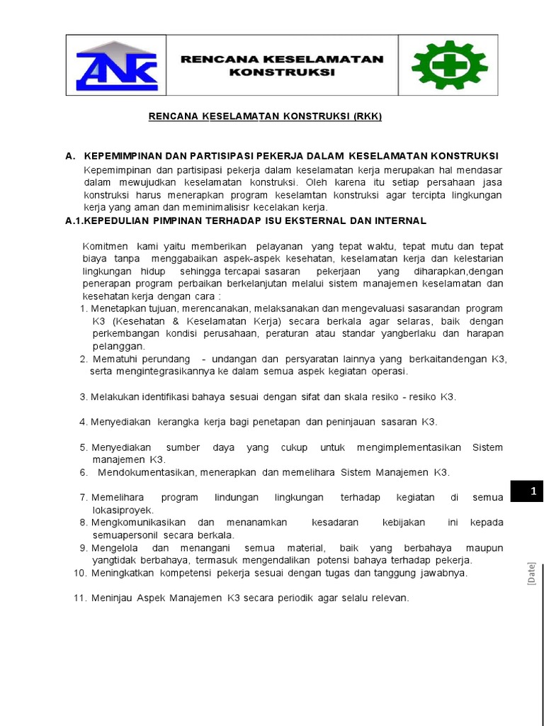 Rencana Keselamatan Konstruksi RKK | PDF