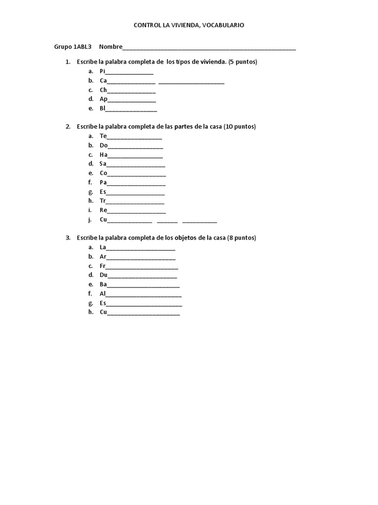 Vocabulario de Vivienda y Hogar | PDF