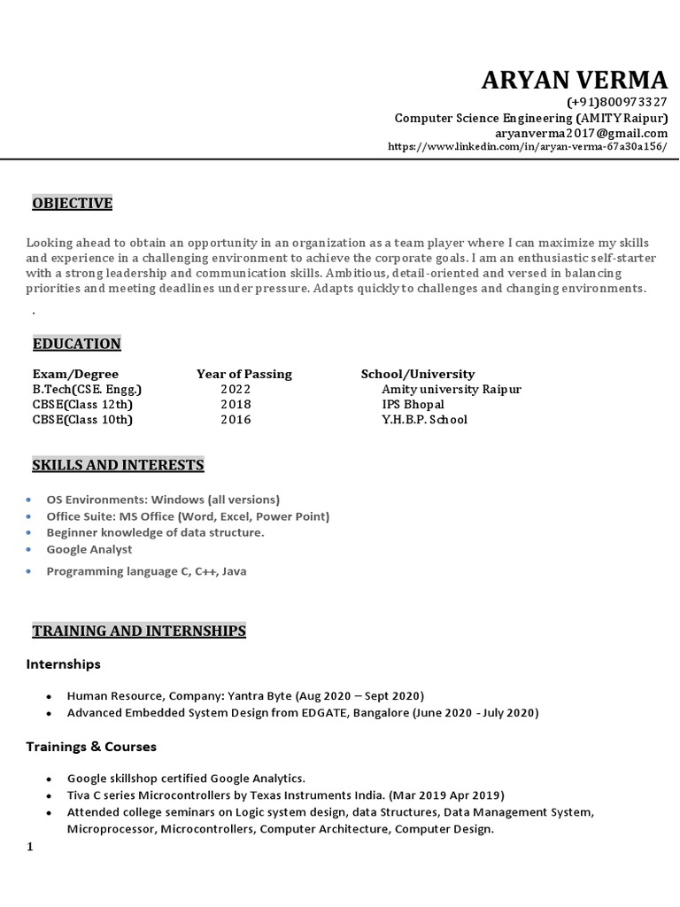 Aryan Verma Resume | PDF | Computing | Computer Science