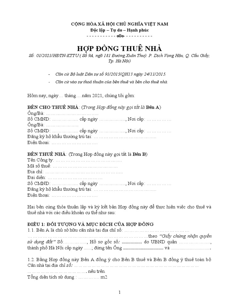 Hop Dong Thue Nha | PDF