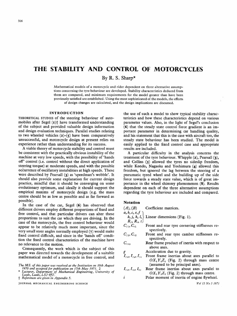 The Stability and Control of Motorcycles | PDF | Flight Dynamics (Fixed ...