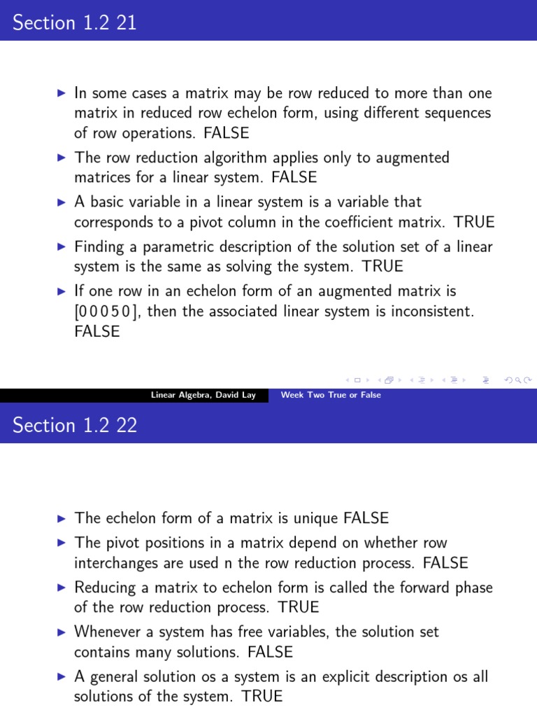 True or False Questions Linear Algebra | PDF | System Of Linear ...