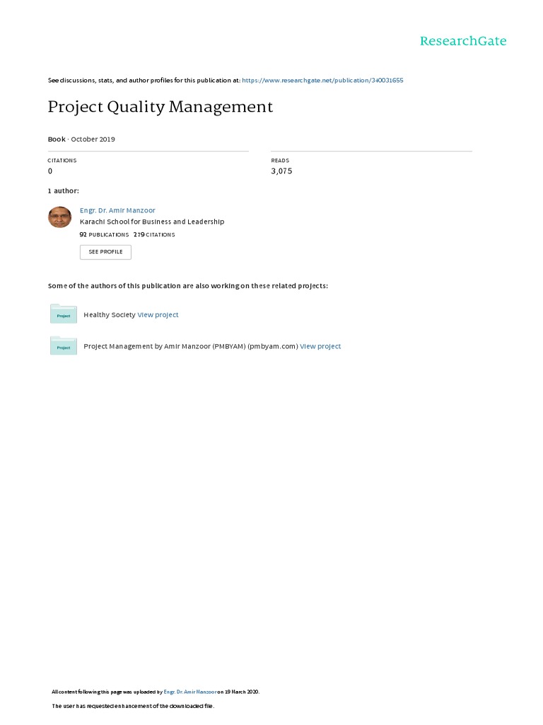 Book6 ProjectQualityManagement TOC | Download Free PDF | Project Management | Quality Management