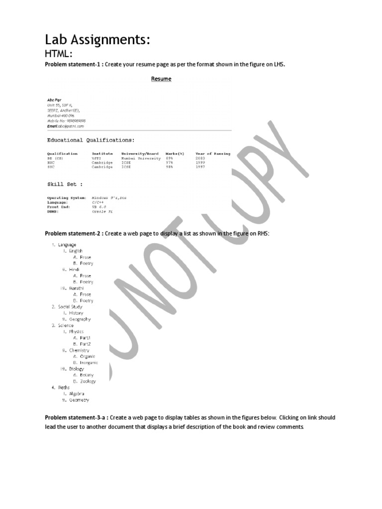 Lab Assignments - HTML Css | PDF Lab Assignments - HTML Css | PDF