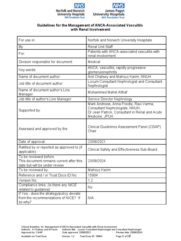 Guidelines For The Management of ANCA-Associated-Vasculitis | PDF