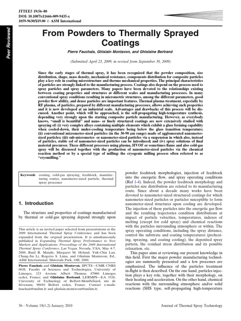 From Powders To Thermally Sprayed Coatings | PDF | Sintering | Mill (Grinding)