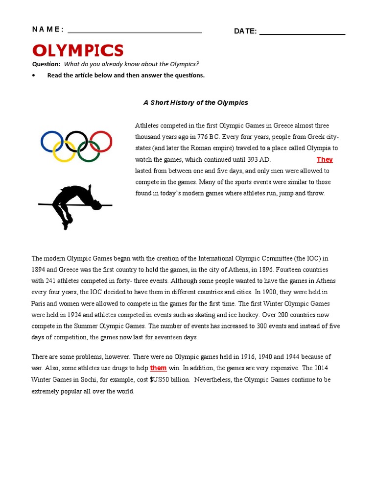 Lesson Olympics History1 | PDF