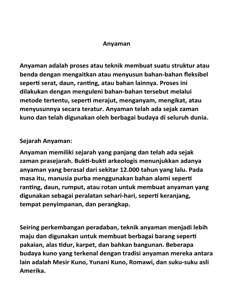Pengertian Dan Sejarah Anyaman | PDF