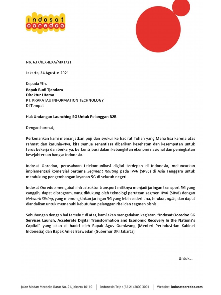 Undangan Launching 5G Untuk Pelanggan B2B - PT. KRAKATAU INFORMATION TEC... | PDF | Komputer ...