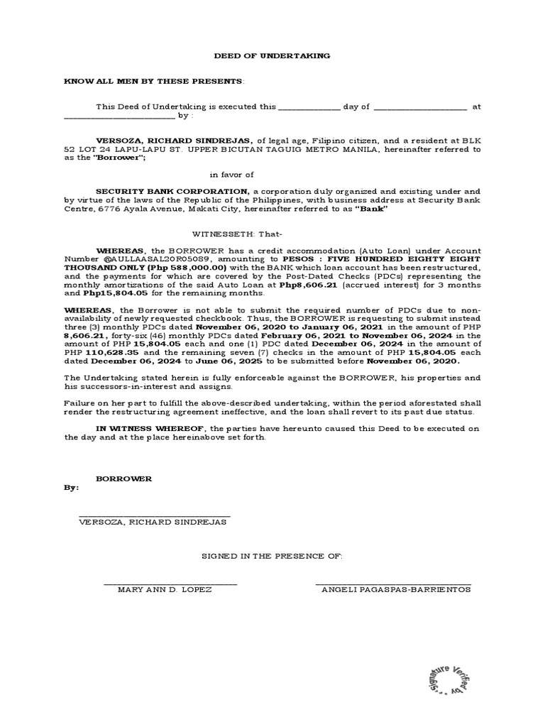 1604540366772_DEED OF UNDERTAKING | PDF | Loans | Personal Finance