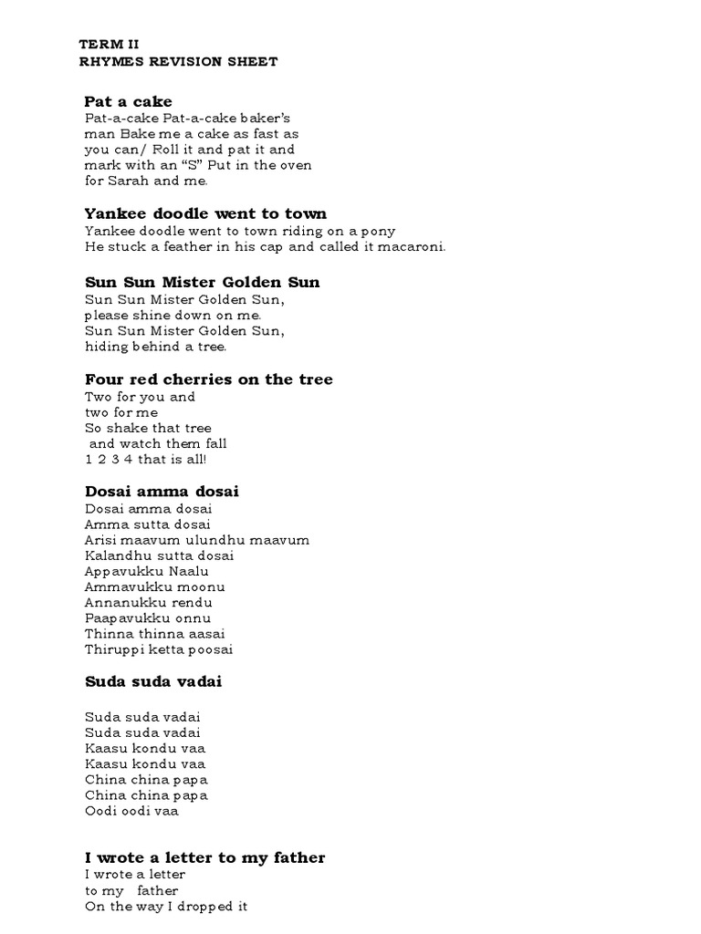 Rhymes and Songs for Kids | PDF | Rainbow | Color