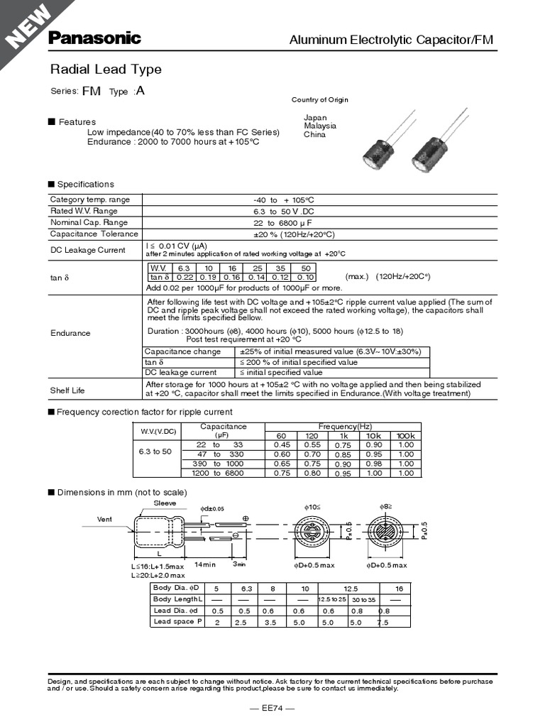 Capa Panasonic Low Esr | PDF | Capacitor | Materials Science