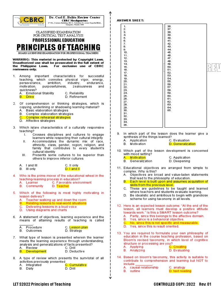 S2022 PROF ED Principles of Teaching | PDF | Learning | Teachers