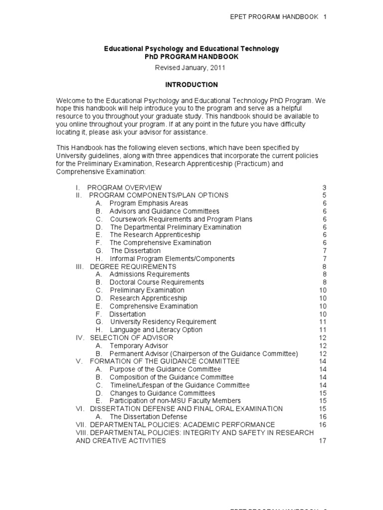 Educational Psychology and Educational Technology PHD Program Handbook ...