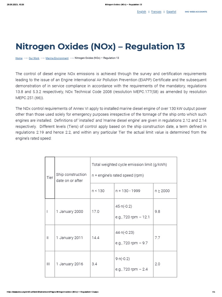 NOx Emission Control: Regulation 13 Overview | PDF