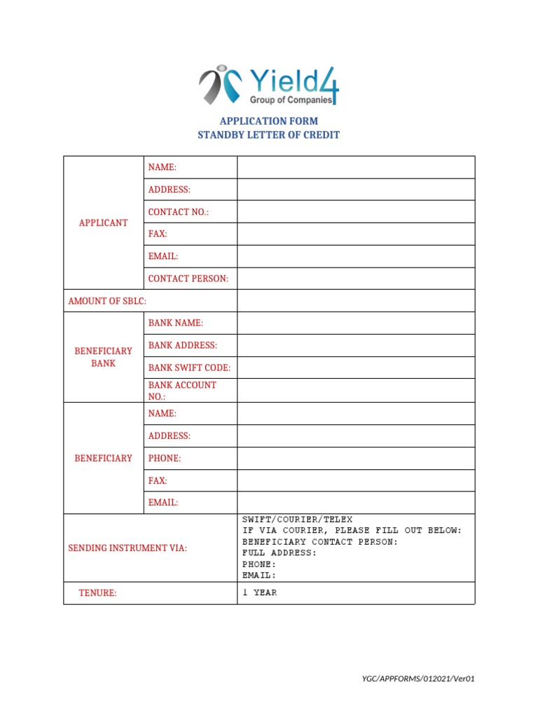 Sblc Application Form Pdf