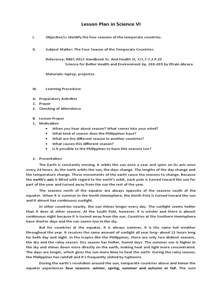 Lesson Plan in Science VI. Final | PDF | Equator | Night