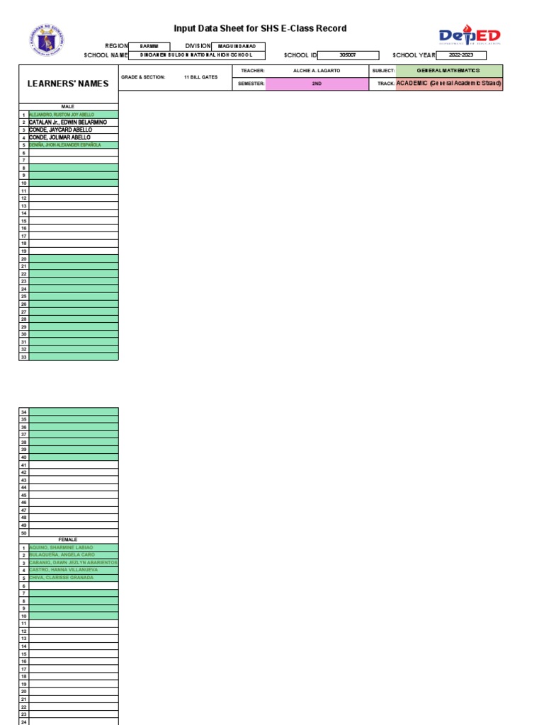SHS E-Class Record 2022-2023 | PDF