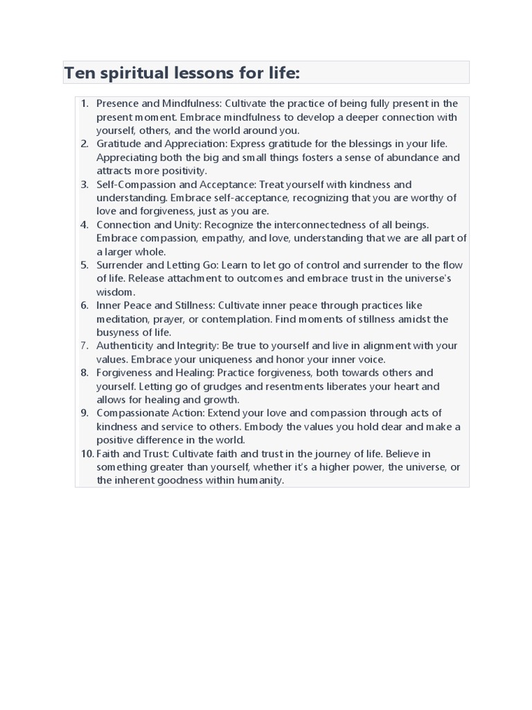 Ten Spiritual Lessons For Life | PDF