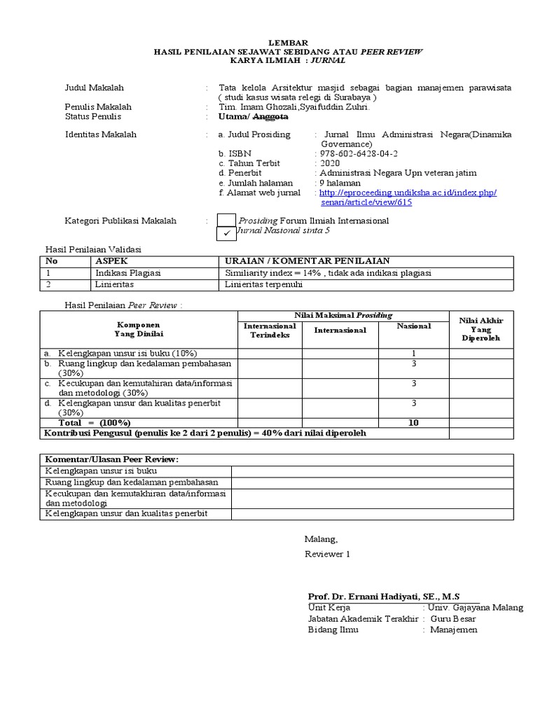 Contoh Format Peer Review (Prosiding) | PDF