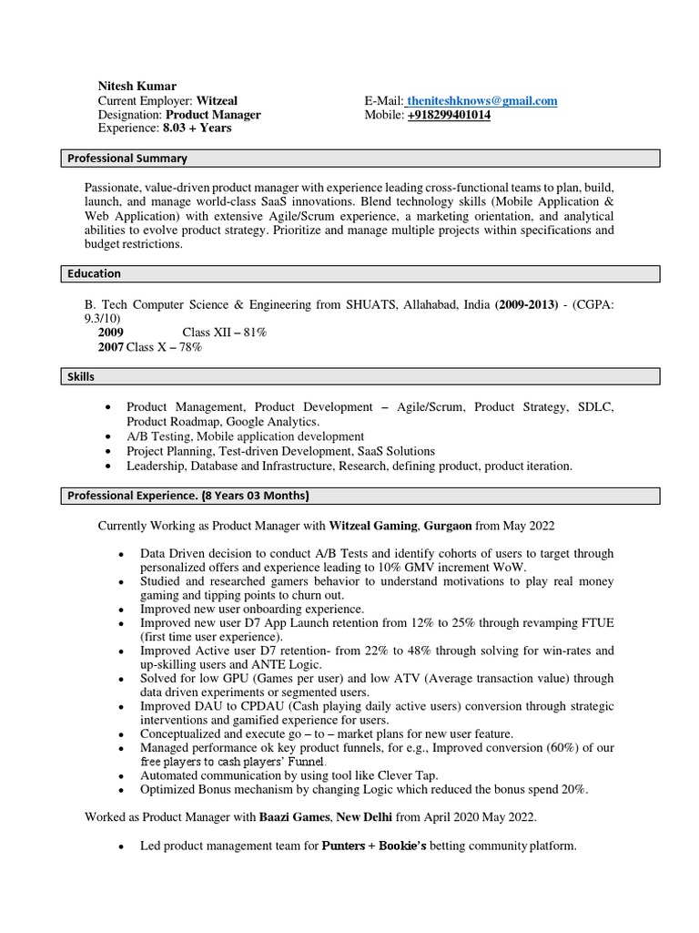 Nitesh Kumar Resume 1 Pdf Agile Software Development Mobile App 