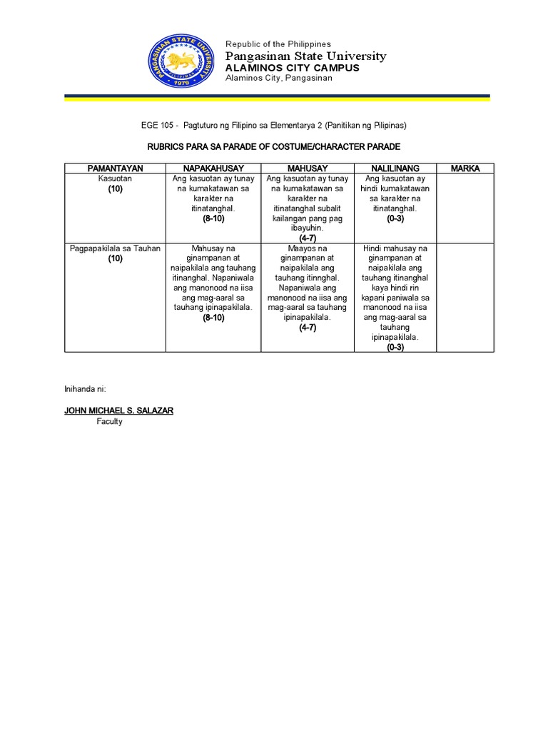 Rubrik Sa Parade of Costume | PDF