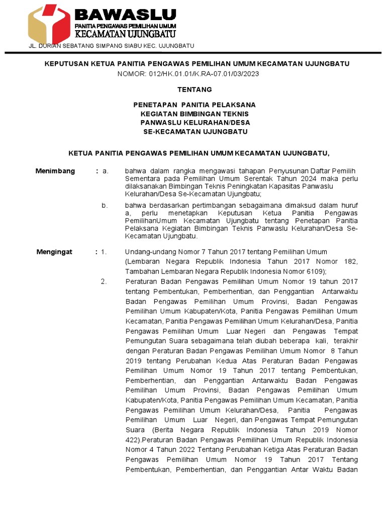 012 - SK Panitia Bimtek PKD | PDF