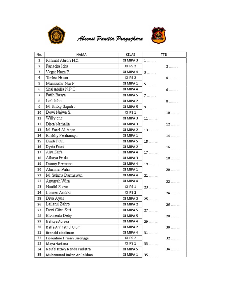 Absensi Panitia Perjari 2023 | PDF