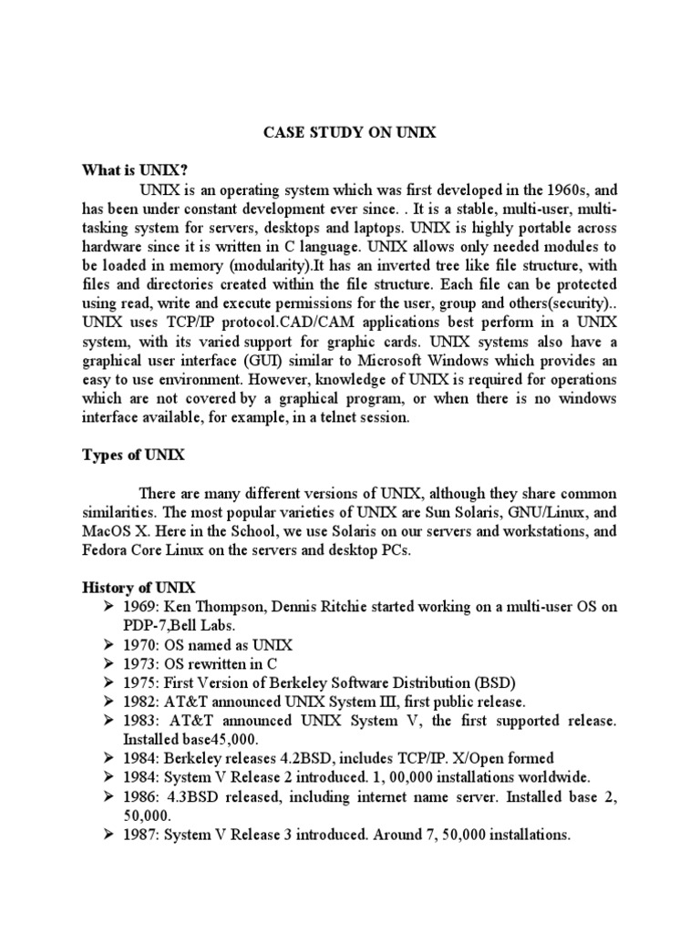 Case Study On Unix | PDF | Operating System | Unix