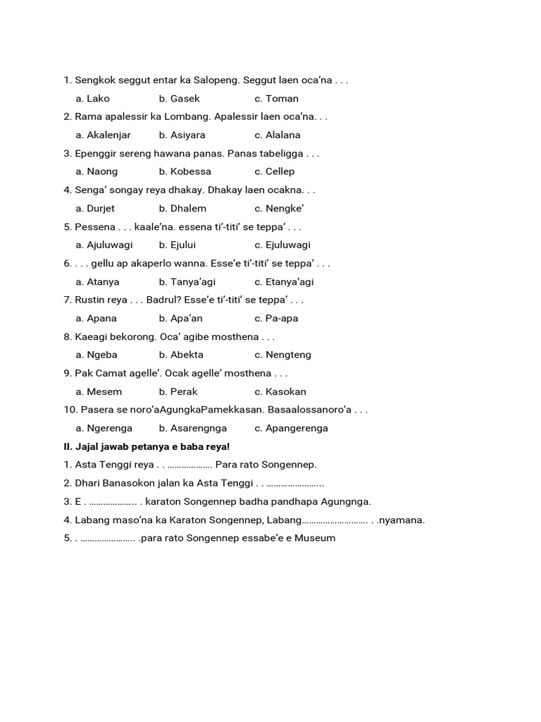 Pat Bahasa Madura Kelas 3 | PDF