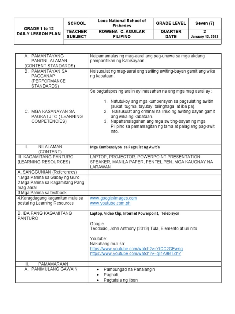 DLP - Filipino 7, q2 | PDF