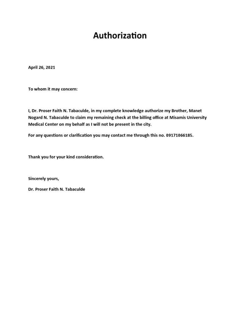 Authorization Letter for Check Claim | PDF | Law