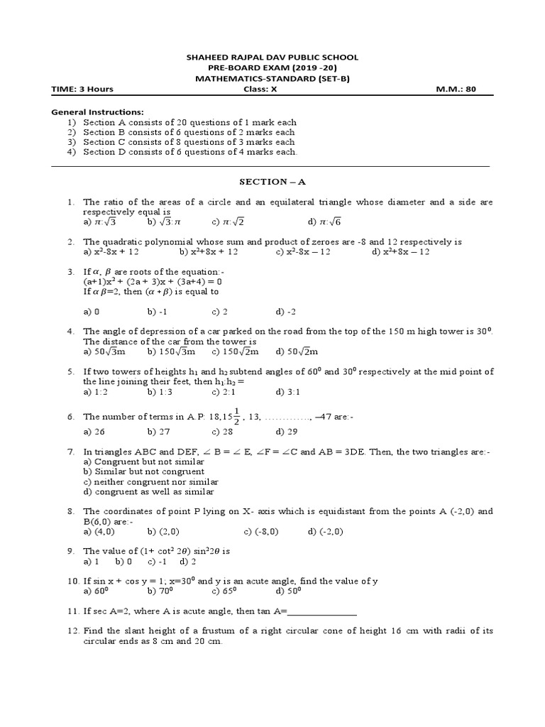 Maths Bstandard | PDF | Triangle | Trigonometric Functions