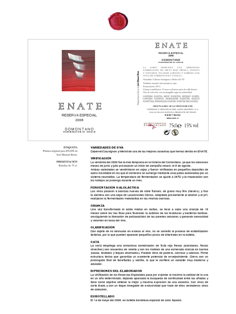 ENATE Reserva Especial 2006 | PDF | Vino | Vinificación