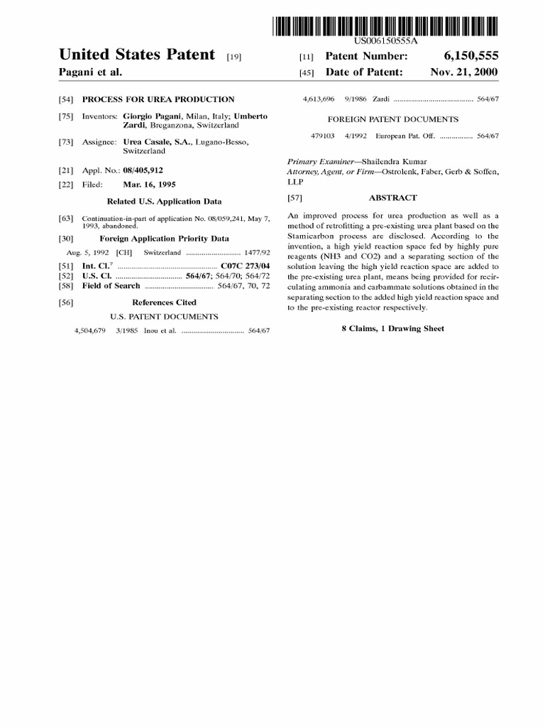 Us Patent Process For Urea Production, 2000 | PDF